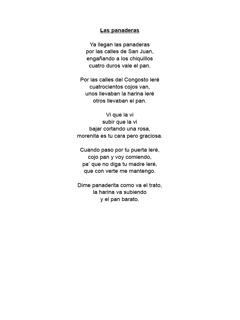 Canción las panaderas | PDF