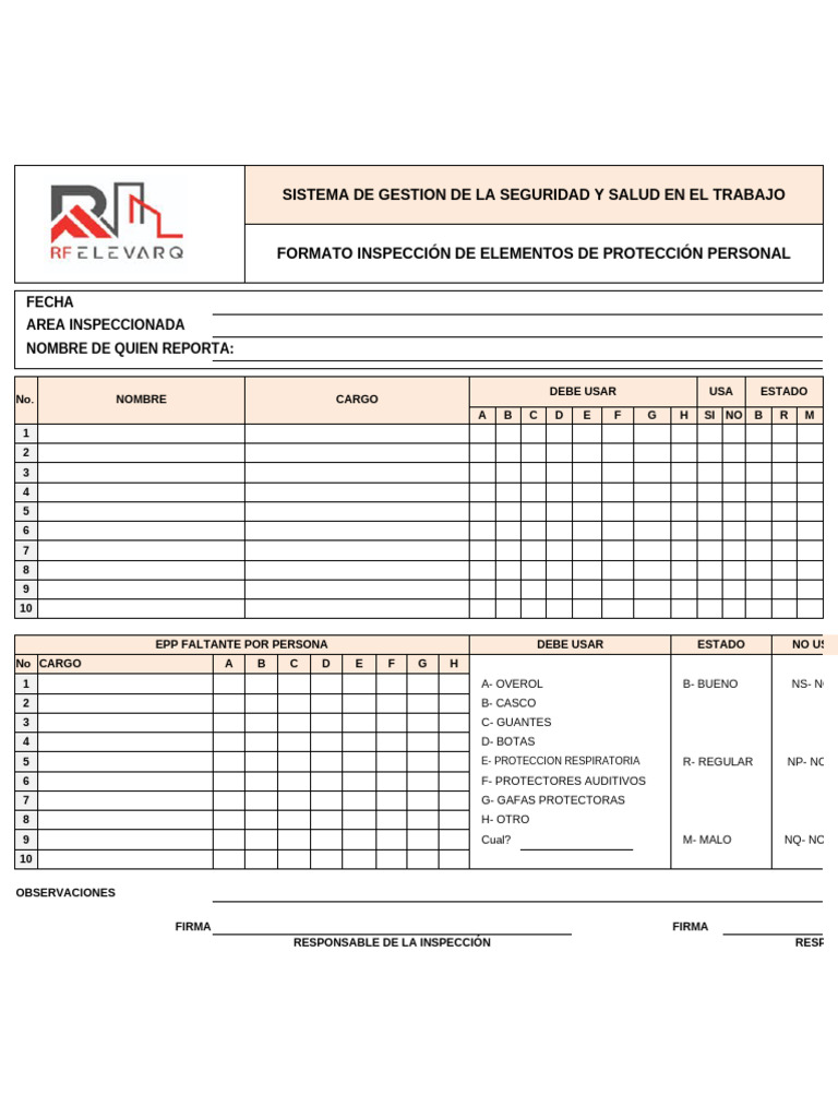 Formato Inspeccion de EPP | PDF