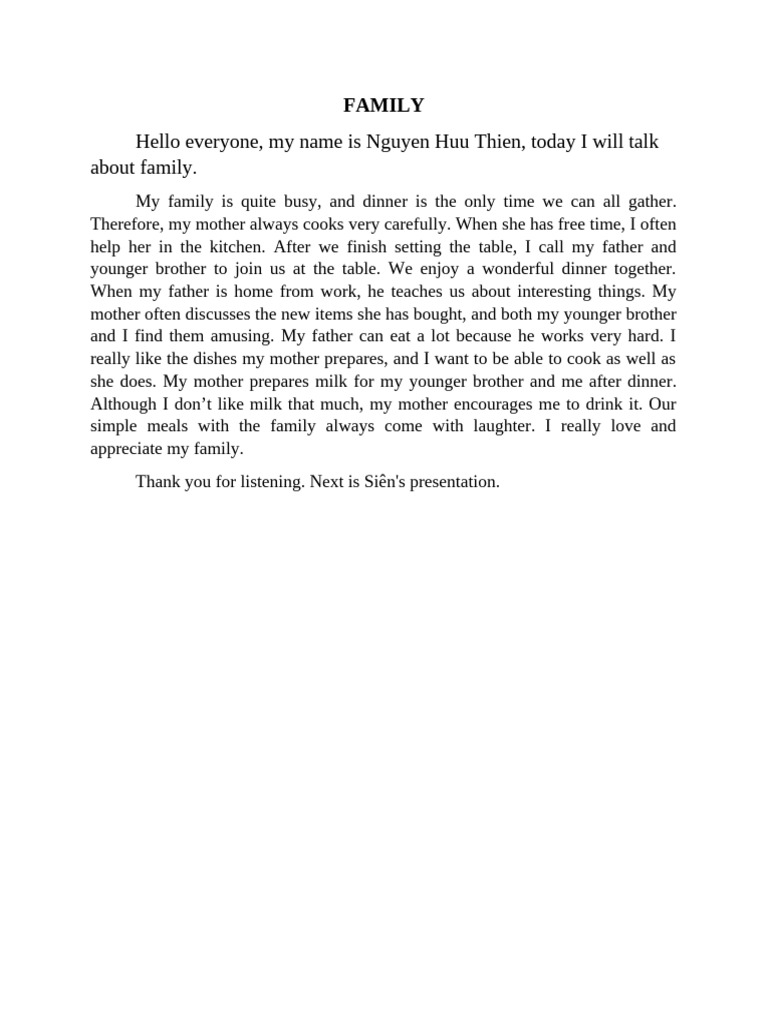My Family: A Dinner Reflection | PDF