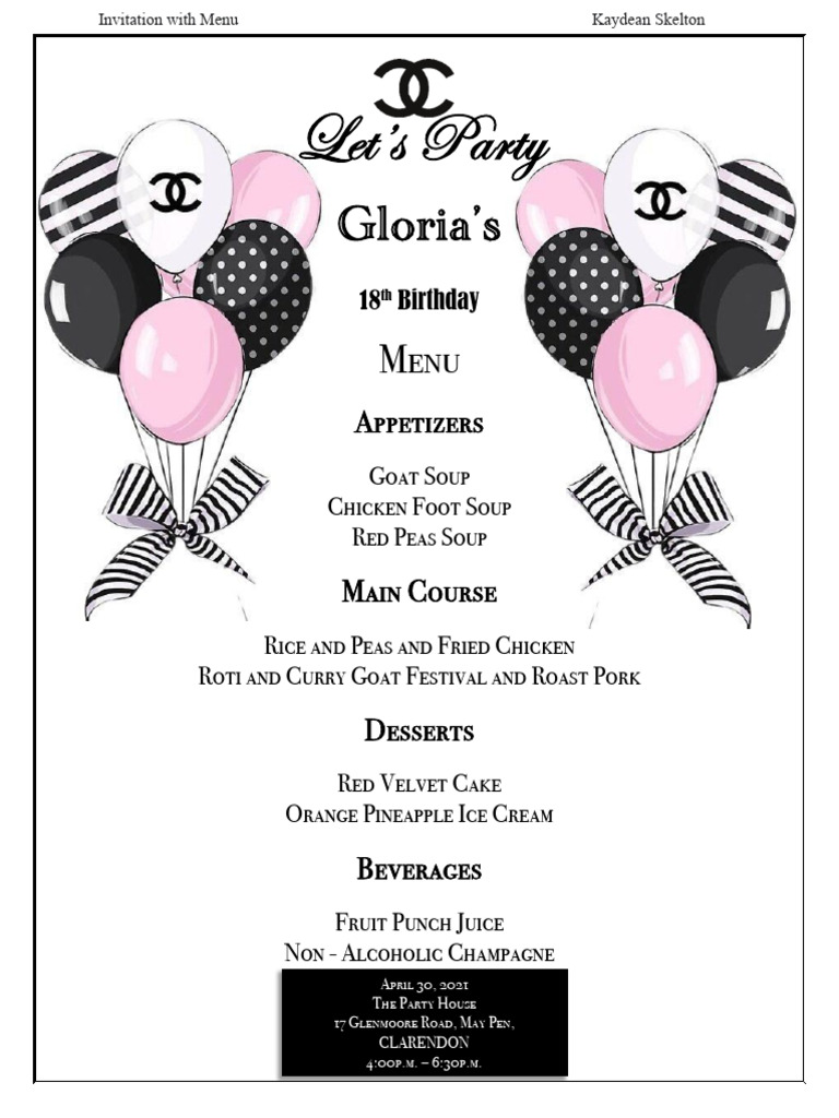 Gloria's 18th Birthday Invitation Menu | PDF
