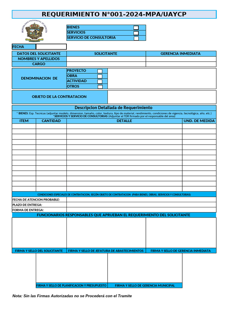 Hoja de Requerimiento 2025 Mpa | PDF