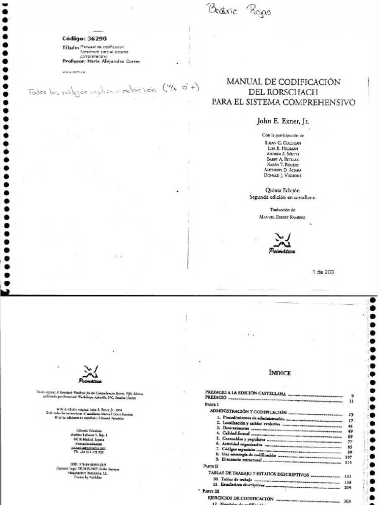 PDF Manual de Codificacion Del Rorschach Exner Compress | PDF
