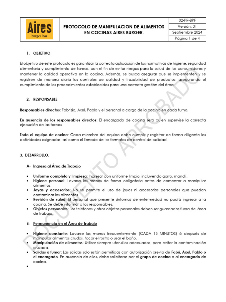 Protocolo de Manipulación de Alimentos | PDF | Seguridad alimenticia ...