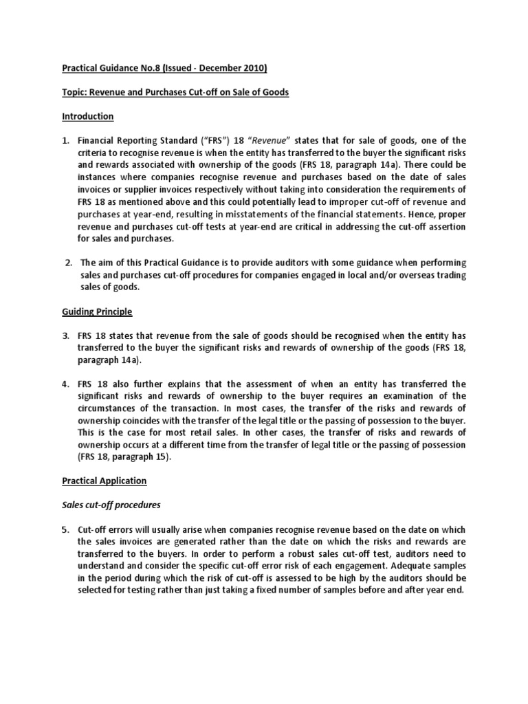 Practical Guidance 8 Revenue and Purchases Cut Off On Sale of Goods ...