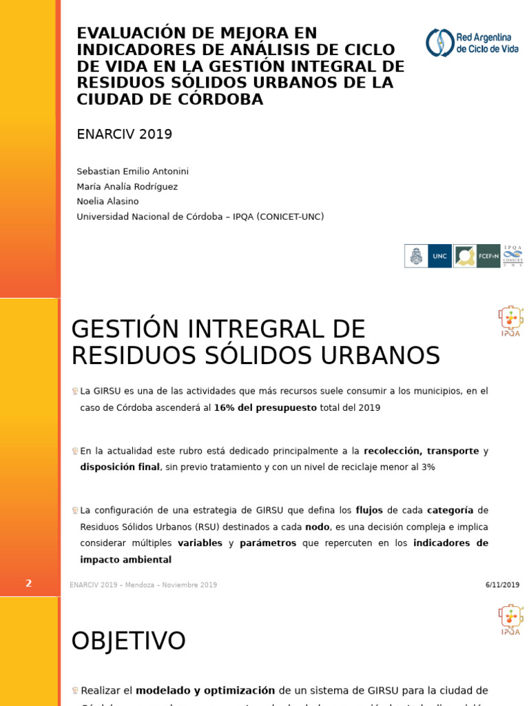 191106 Modelado y optimización de un Sistema GIRSU Sebastian Antonini ENARCIV 2019 | PDF ...