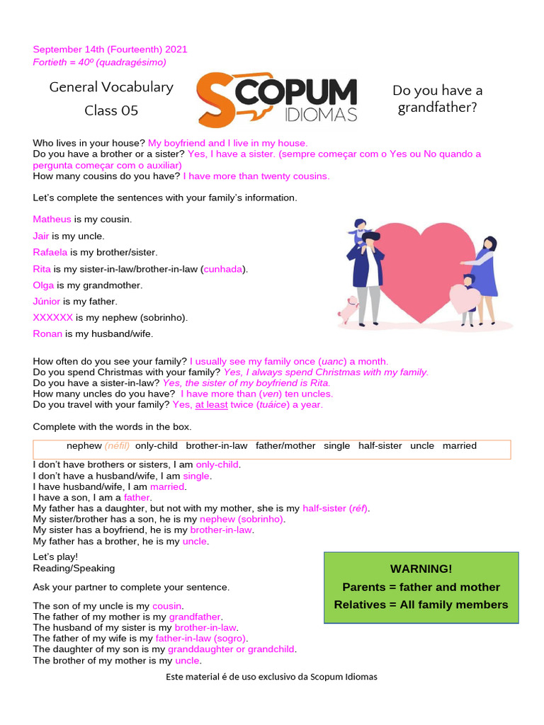 Family Vocabulary and Relations | PDF