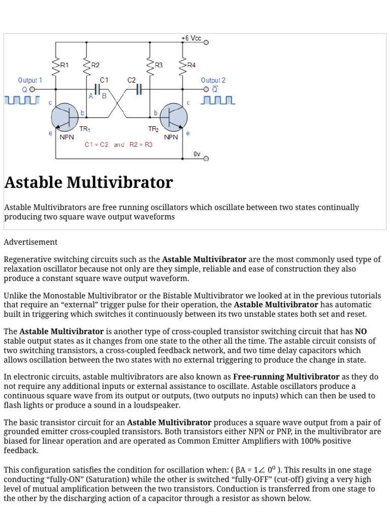 Astable Multivibrator and Astable Oscillator Circuit-1 | PDF