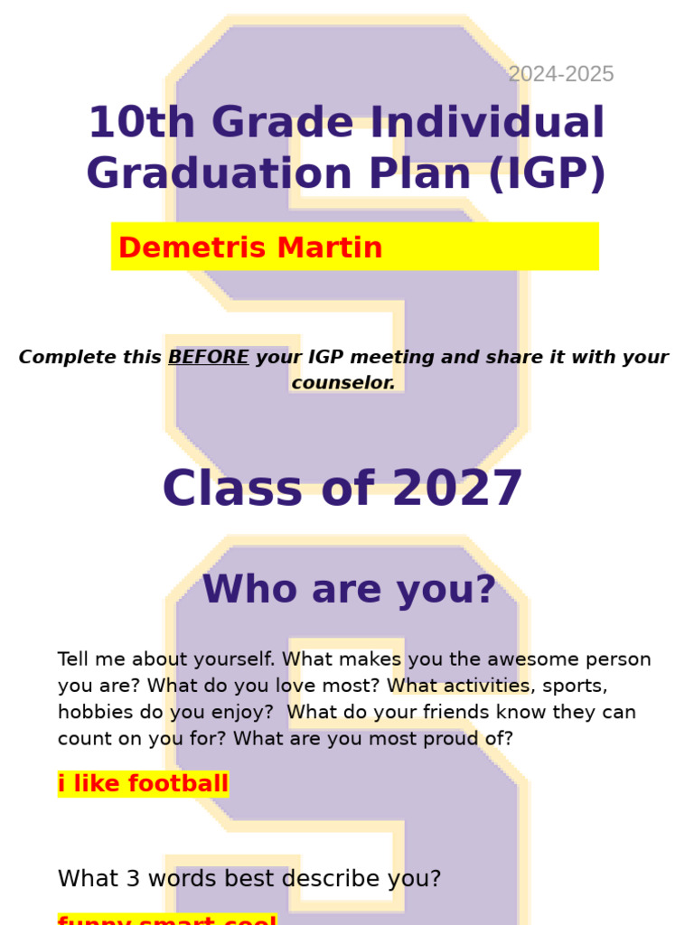 IGP Preparation for Class of 2027 | PDF | University And College ...