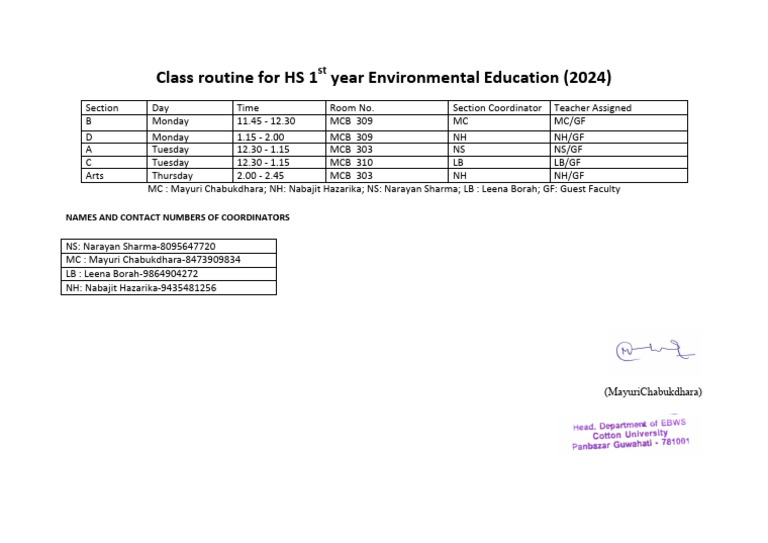 Class Routine For HS 1st Year - 2024-1 | PDF