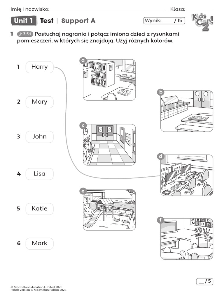 Kids Can 2 - Test - Unit 1 - Support A | PDF