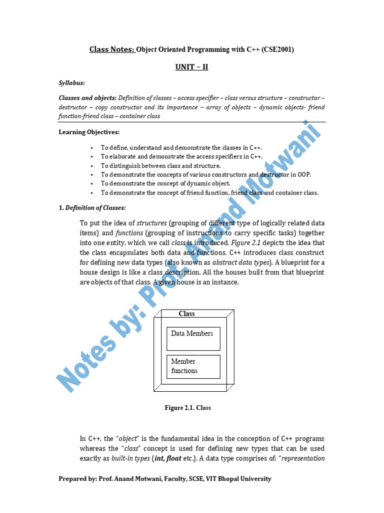 Notes Cse2001 Oop With C Unit Ii Pdf Class Computer Programming C