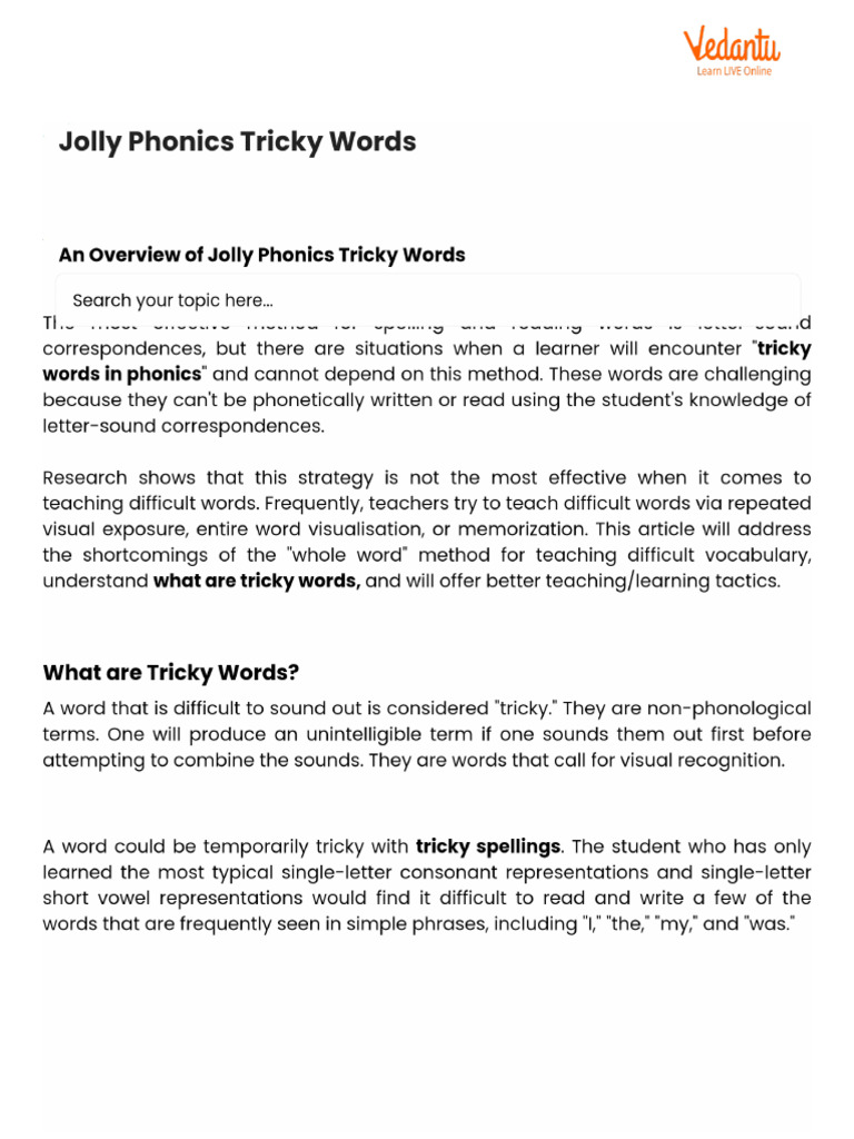 Jolly Phonics Tricky Words | PDF