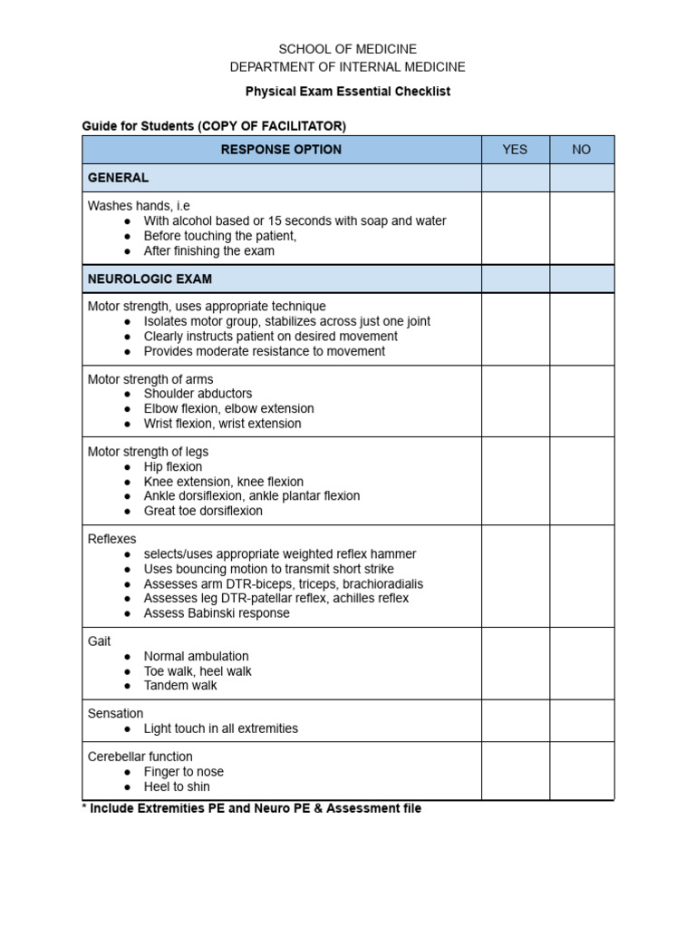 MED2_ PE Essential Checklist | PDF | Anatomical Terms Of Motion | Knee