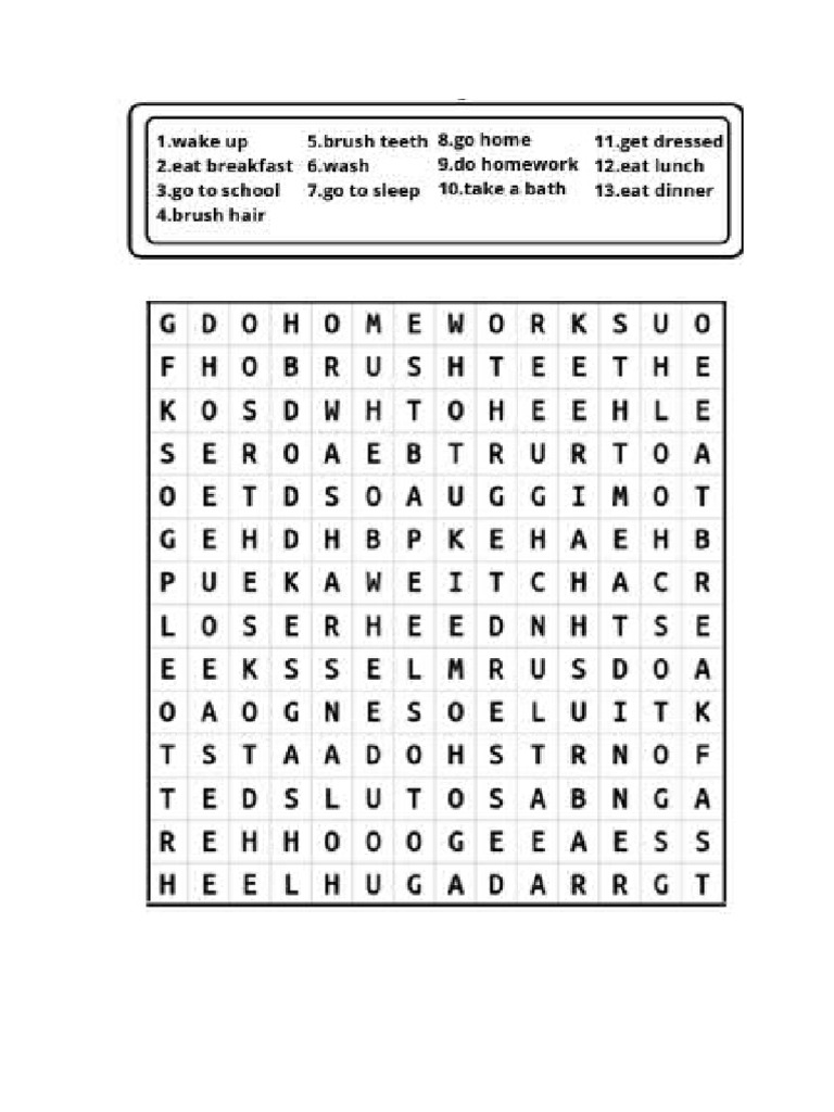 Sopa de Letras Rutinas Diarias | PDF