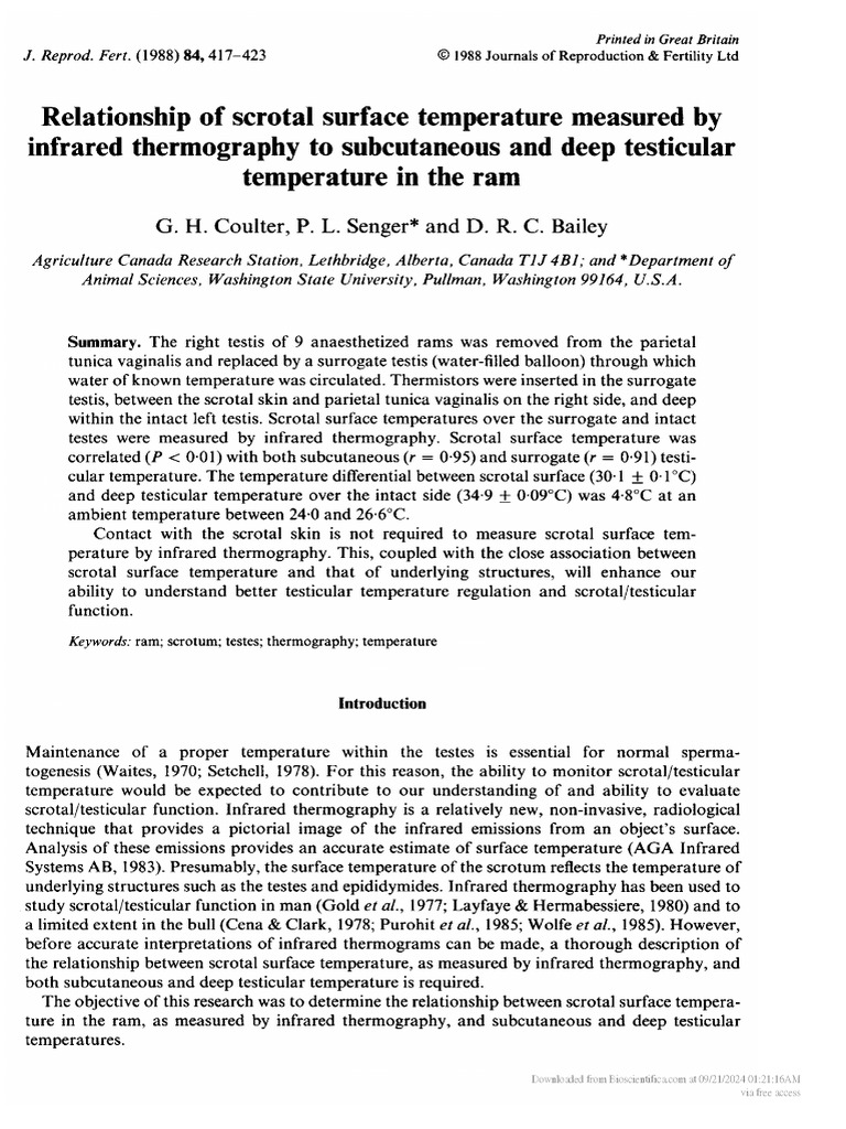 Infrared Thermography and Testicular Temperature in Rams | PDF ...