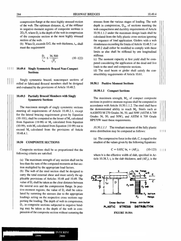 AASHTO Composite Beams and Girders-Interim 2000 | PDF | Stress ...