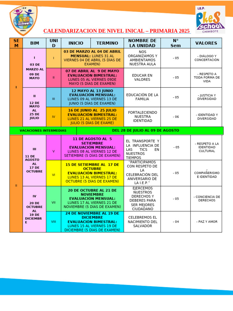CALENDARIZACION ESCOLAR 2025 Modif | PDF