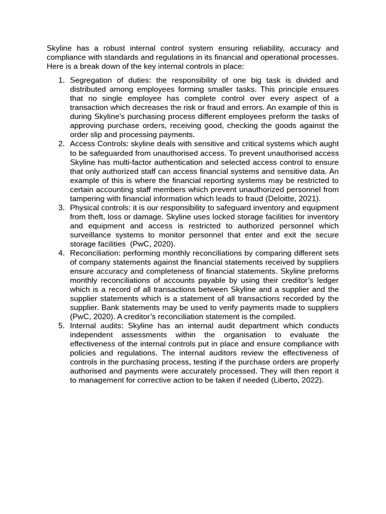 Question 2.1 Internal Controls | PDF | Internal Control | Audit