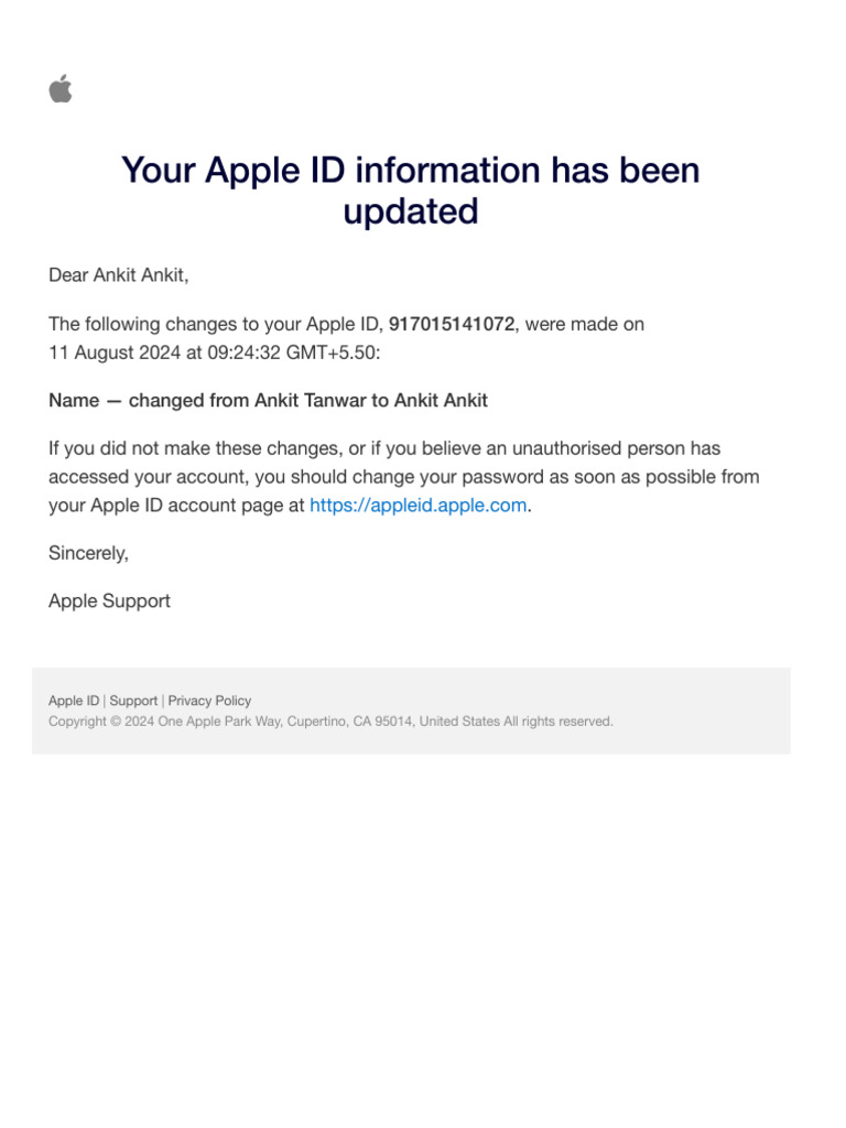 Your Apple ID Information Has Been Updated | PDF