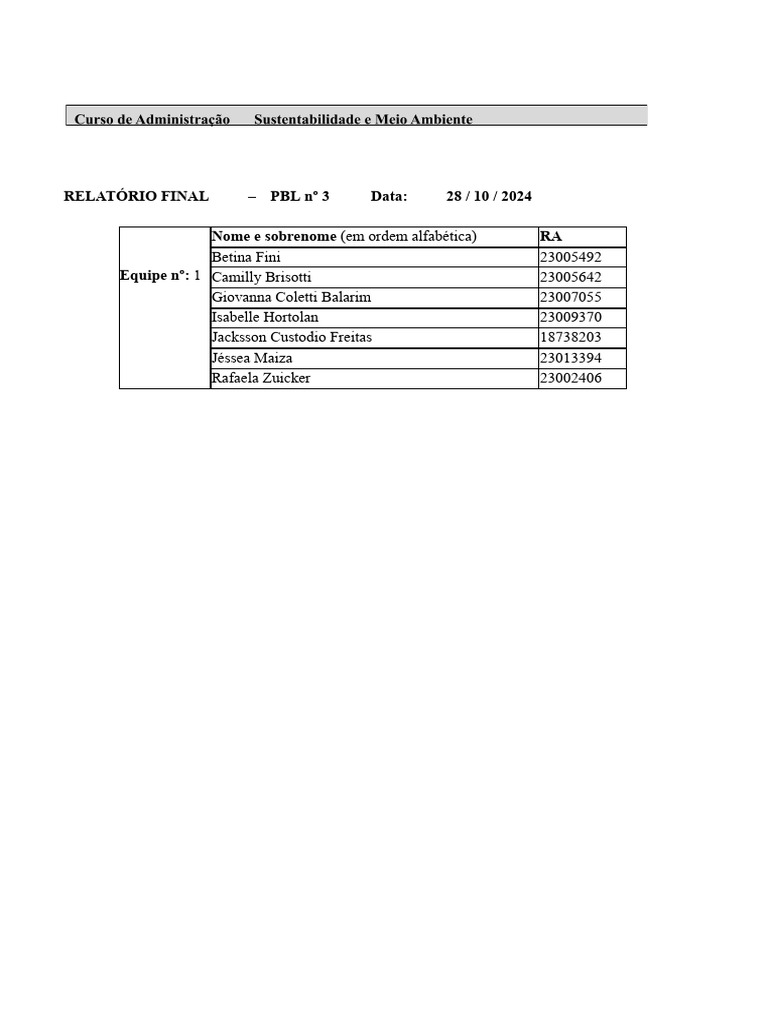 Relatório Final PBL 3 - Sustentabilidade | PDF | Economia | Capitalismo