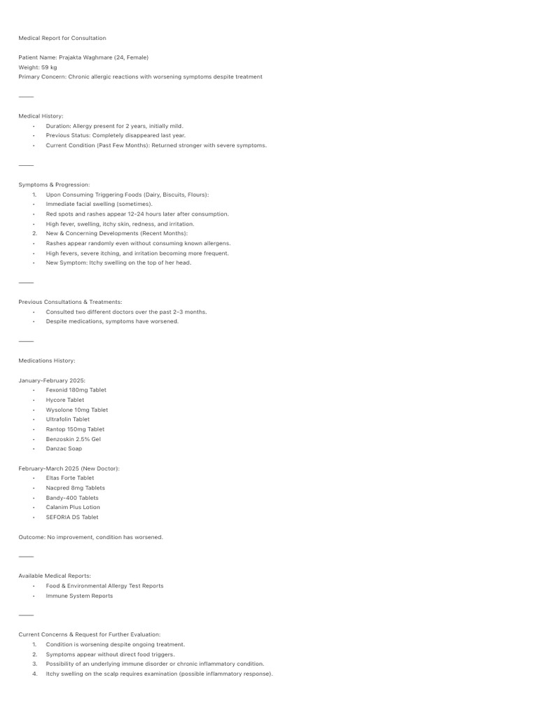 Medical Report For Consultation | PDF