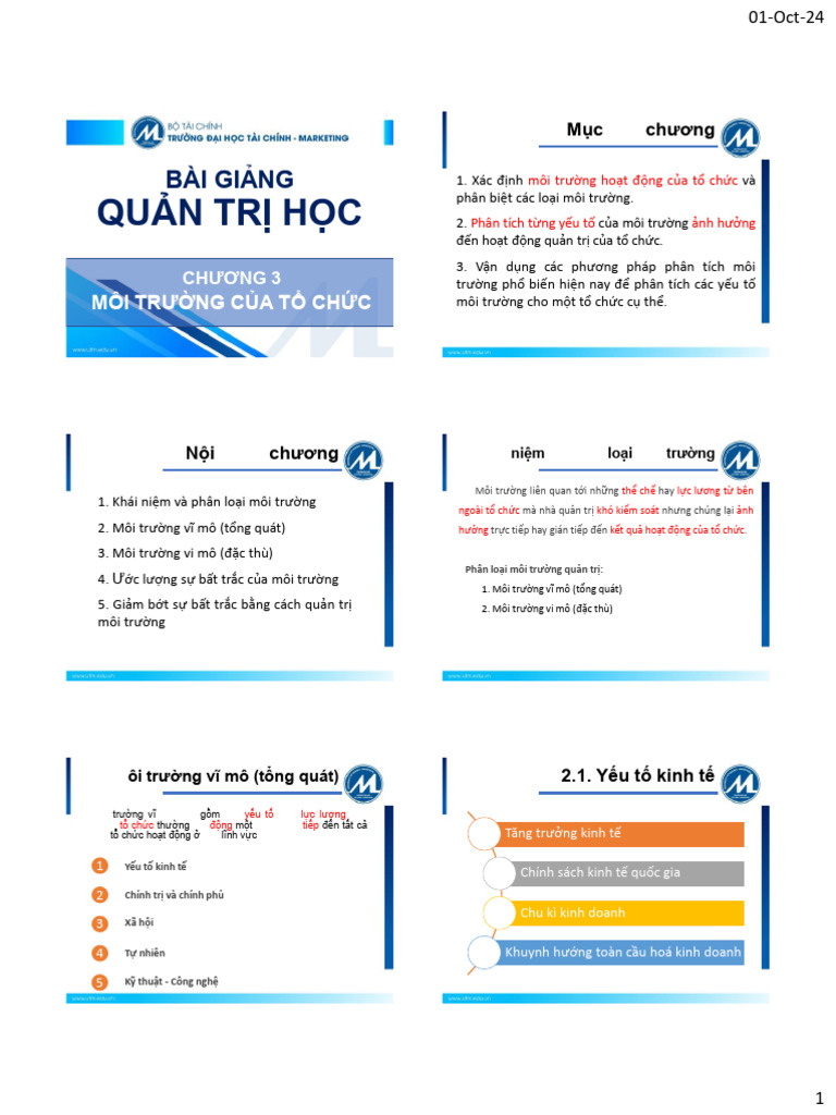 UFM - QTH 2024 - CHƯƠNG 3 - MÔI TRƯ NG C A T CH C - C. Minh Hương | PDF