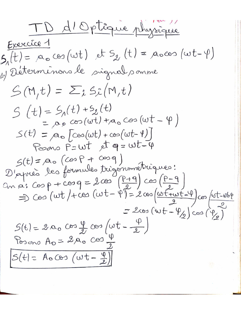 TD Corrigé Optique Physique 2022-1 | PDF