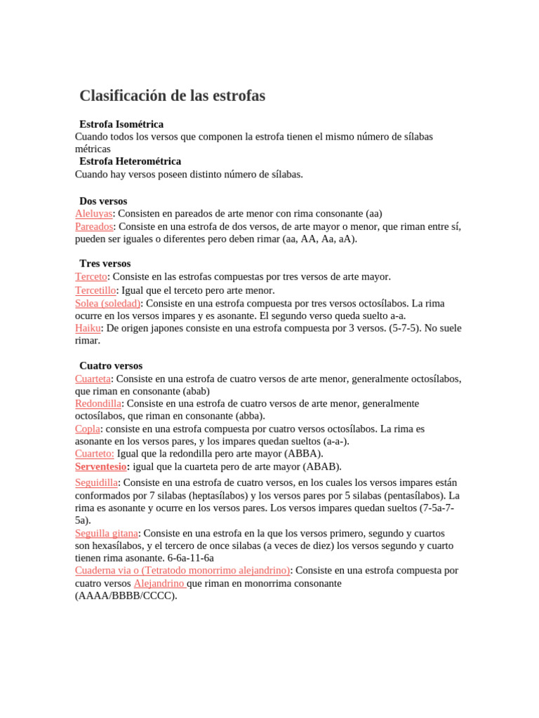 Clasificación de las estrofas | PDF | Ritmo y medidor | Fonética