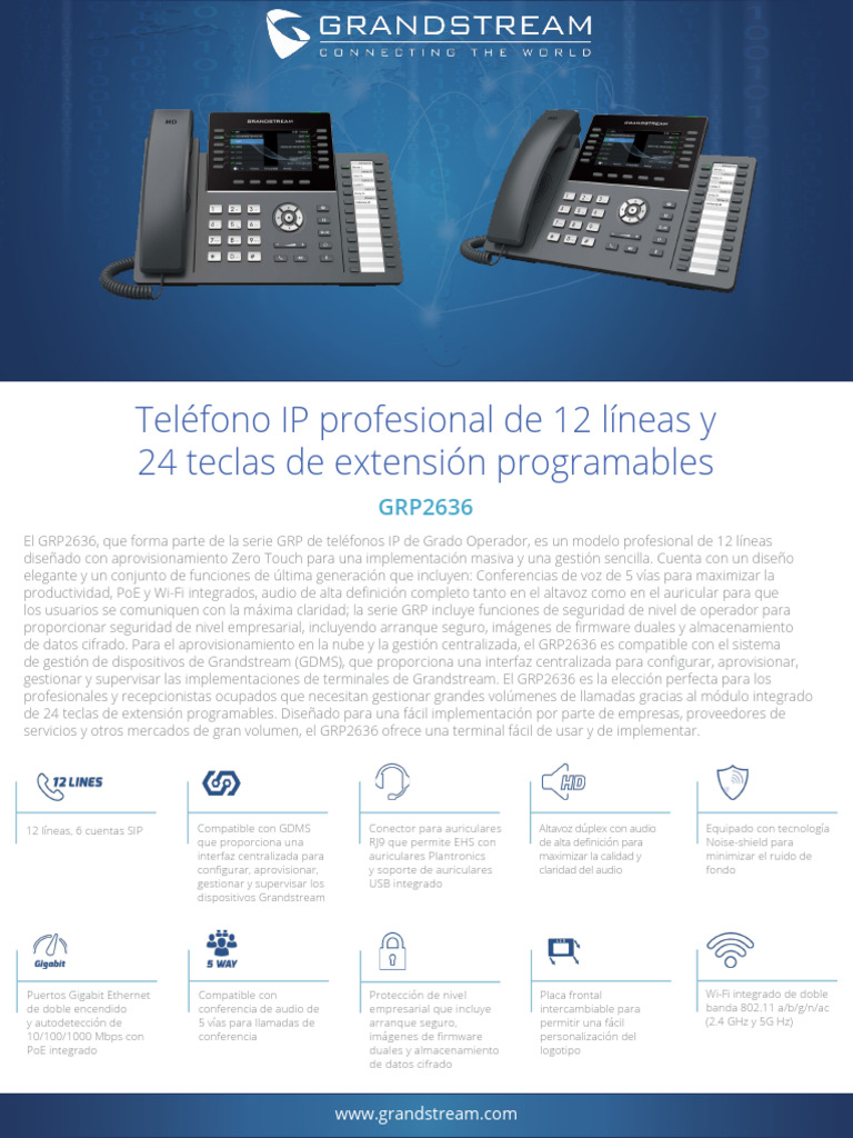 Datasheet_Telefono_IP_GRP2636_Spanish | PDF | USB | Calidad de servicio