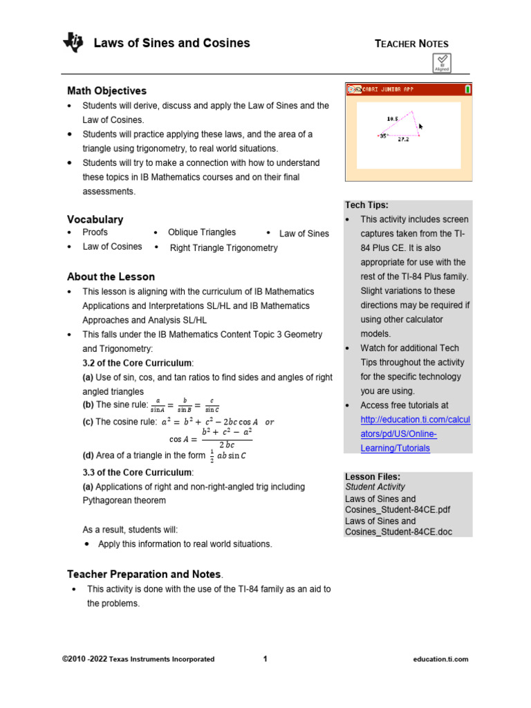 84CE-Laws of Sines and Cosines-Teacher PDF | PDF | Trigonometric ...