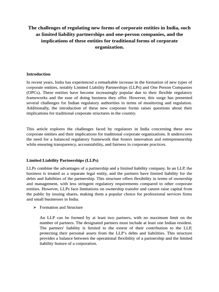 (Hardik) The Challenges of Regulating New Forms of Corporate Entities ...