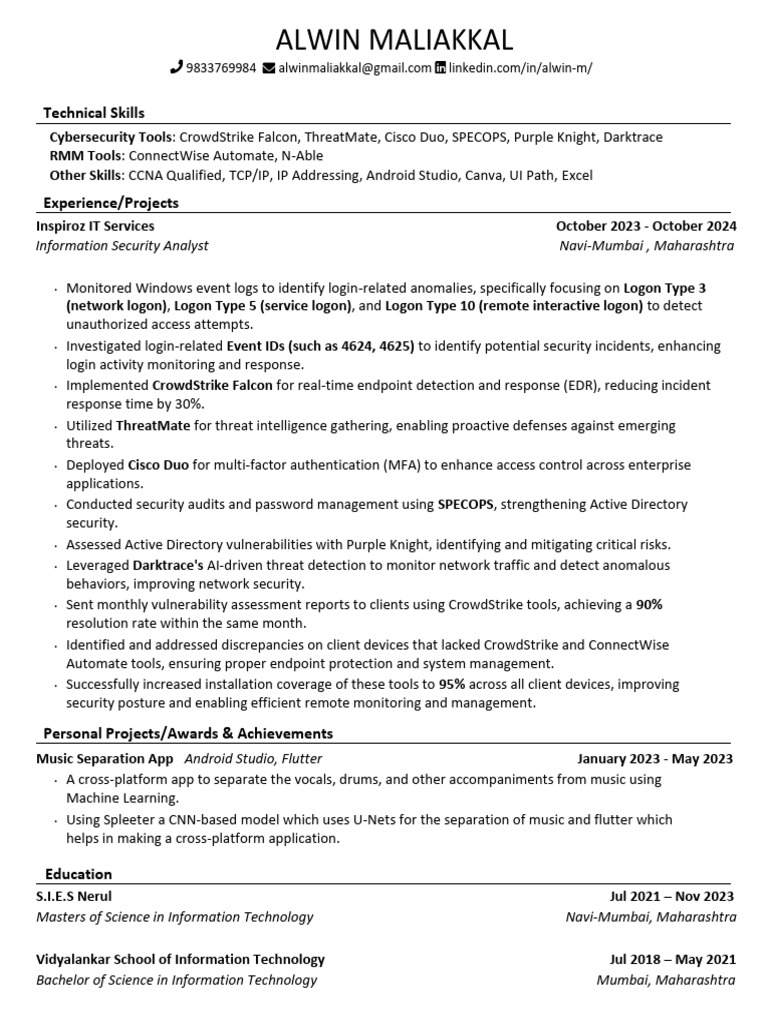 Cybersecurity Analyst Resume Overview | PDF | Security | Computer Security