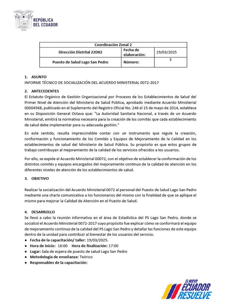 Informe de Socialización de Acuerdo Ministerial - Firmado-Signed | PDF