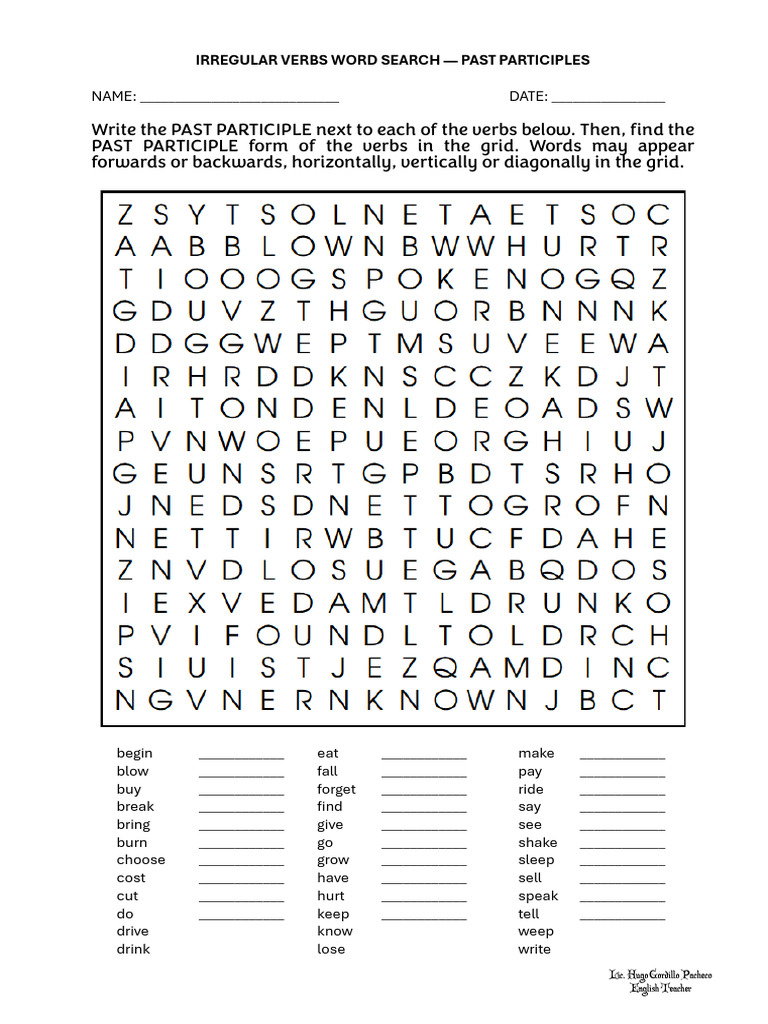Irregular Verbs Word Search | PDF