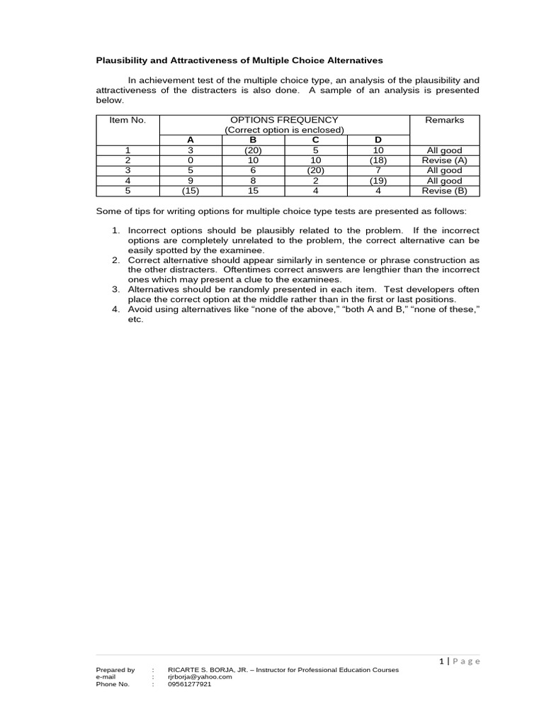 Lesson 1B Plausibility and Attractiveness of A MC Options | PDF