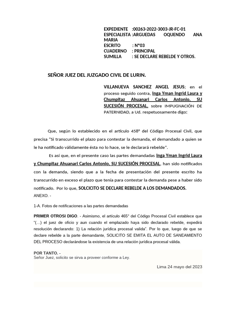 Solicito Se Declare Rebelde | PDF