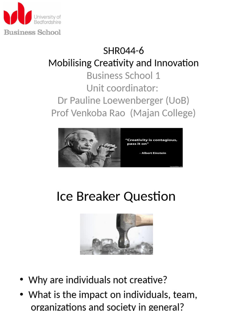 BS1 Problem Solving, Individual Blocks to Creative Thinking and ...