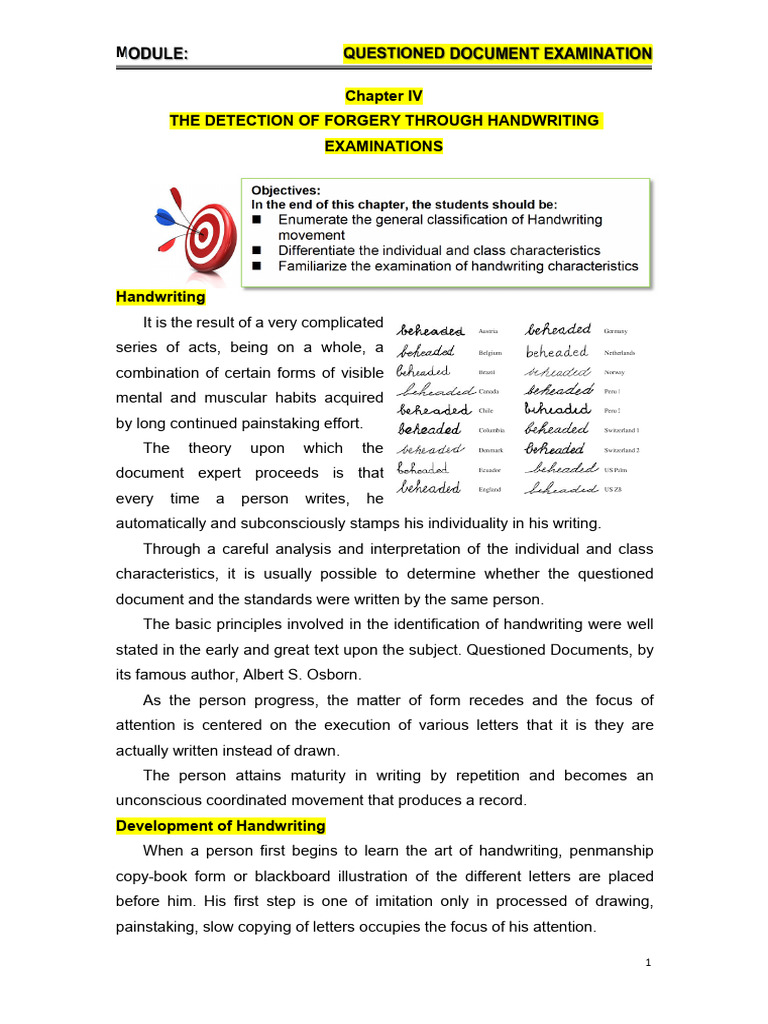 Chapter Iv The Detection of Forgery Through Handwriting Examination ...