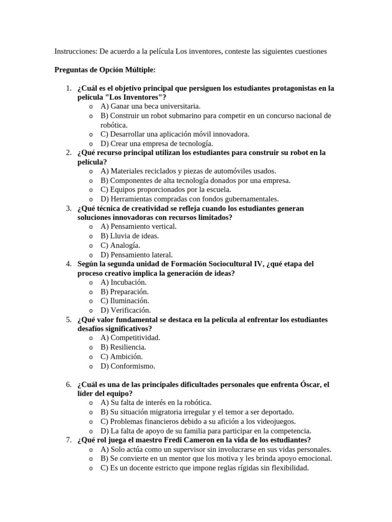 Cuestionario Los Inventores | PDF | Creatividad