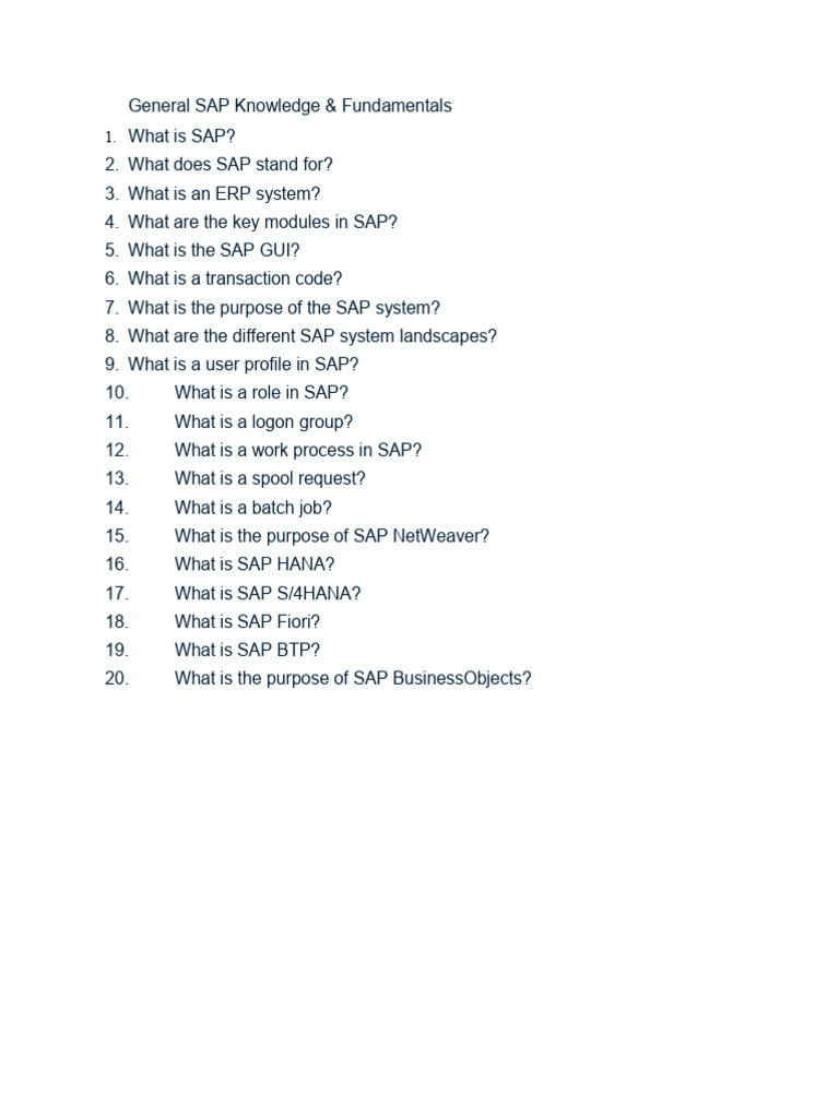 Sap Interview Questions | PDF