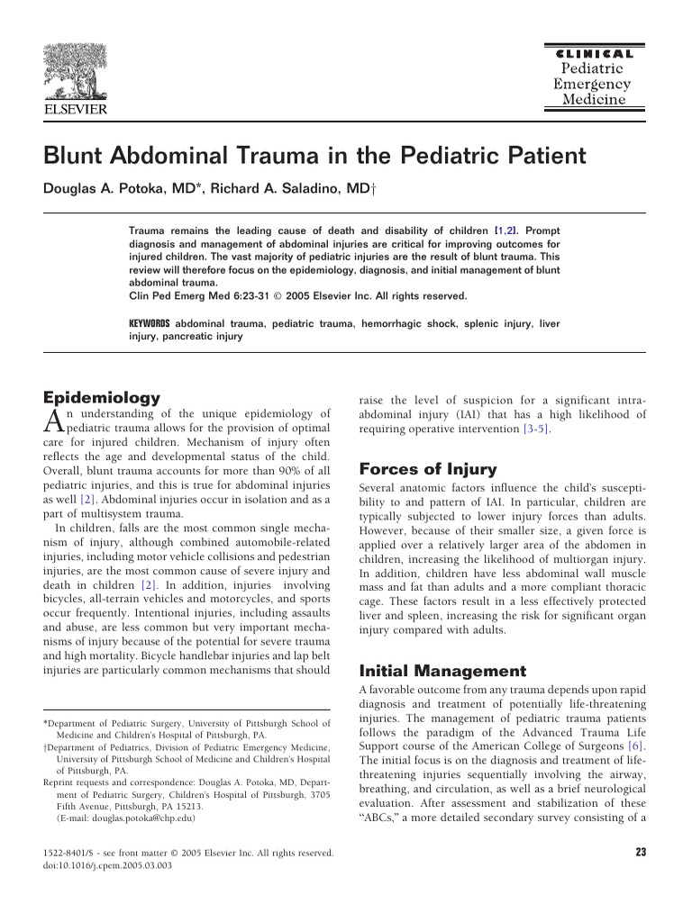 Blunt Abdominal Trauma in The Pediatric Patient | PDF | Major Trauma ...