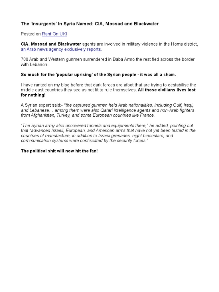 The Insurgents in Syria Named CIA Mossad and Black Water | PDF