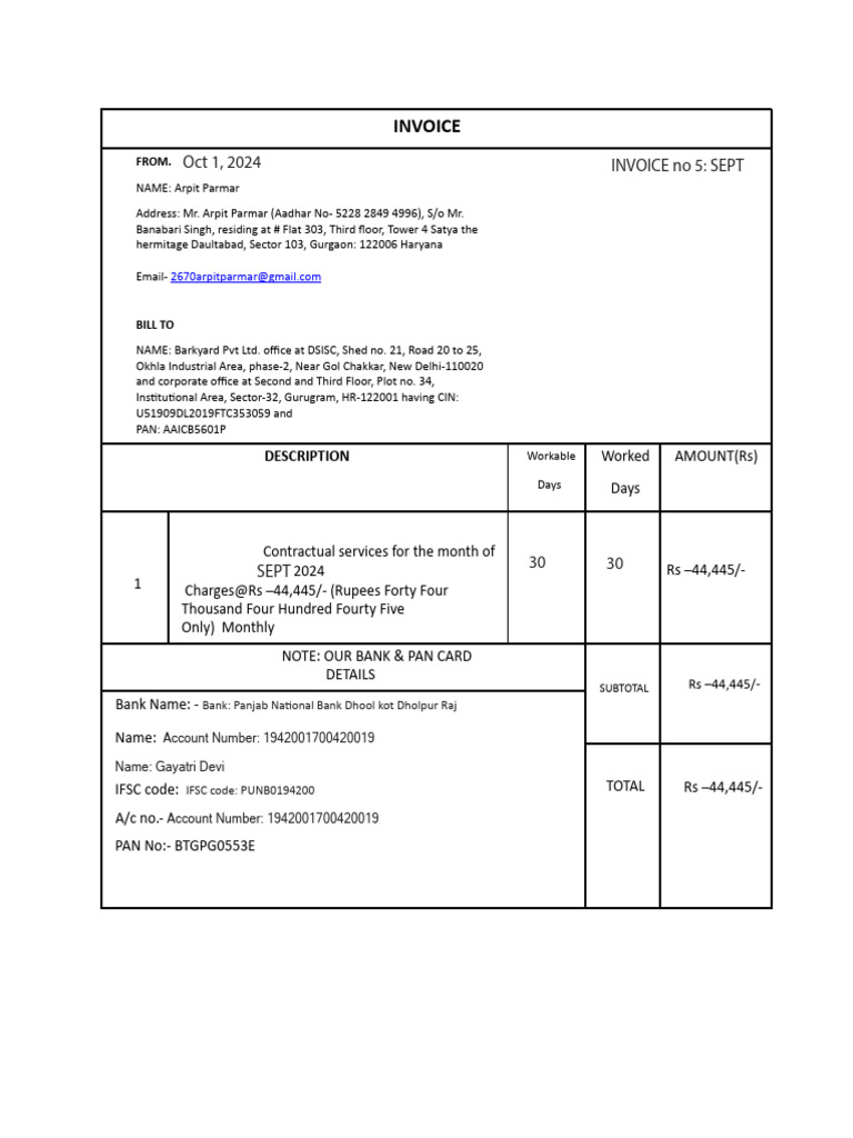 Invoice No. 5 for September 2024 | PDF