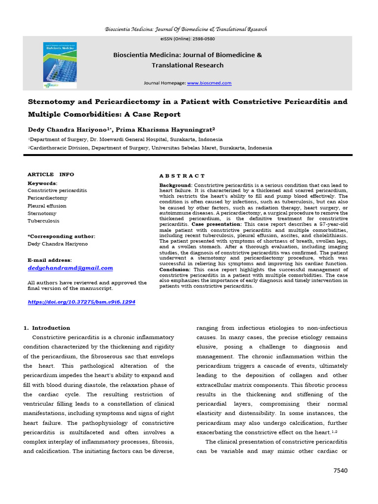 Sternotomy and Pericardiectomy in A Patient With Constrictive ...