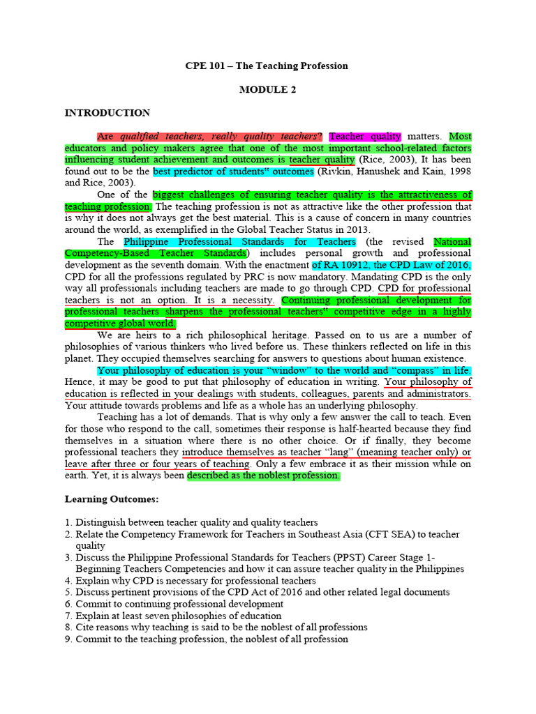 CPE 101 Module 2 | PDF | Learning | Teachers