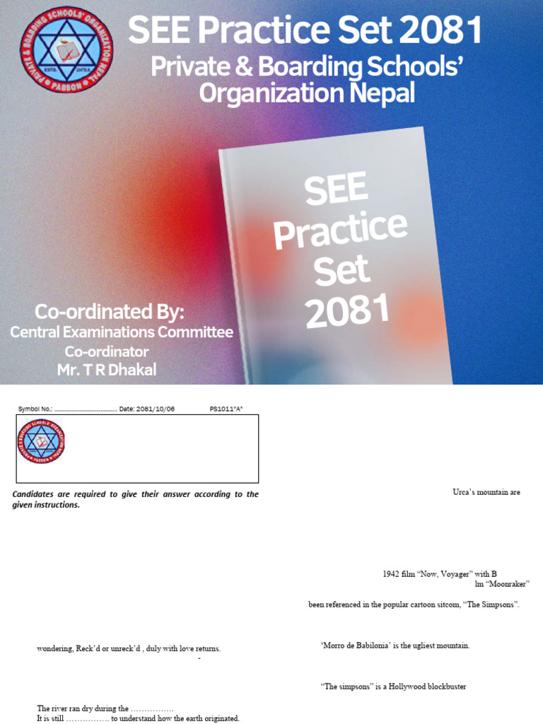 SEE Practice Set 2081 | PDF | Guru