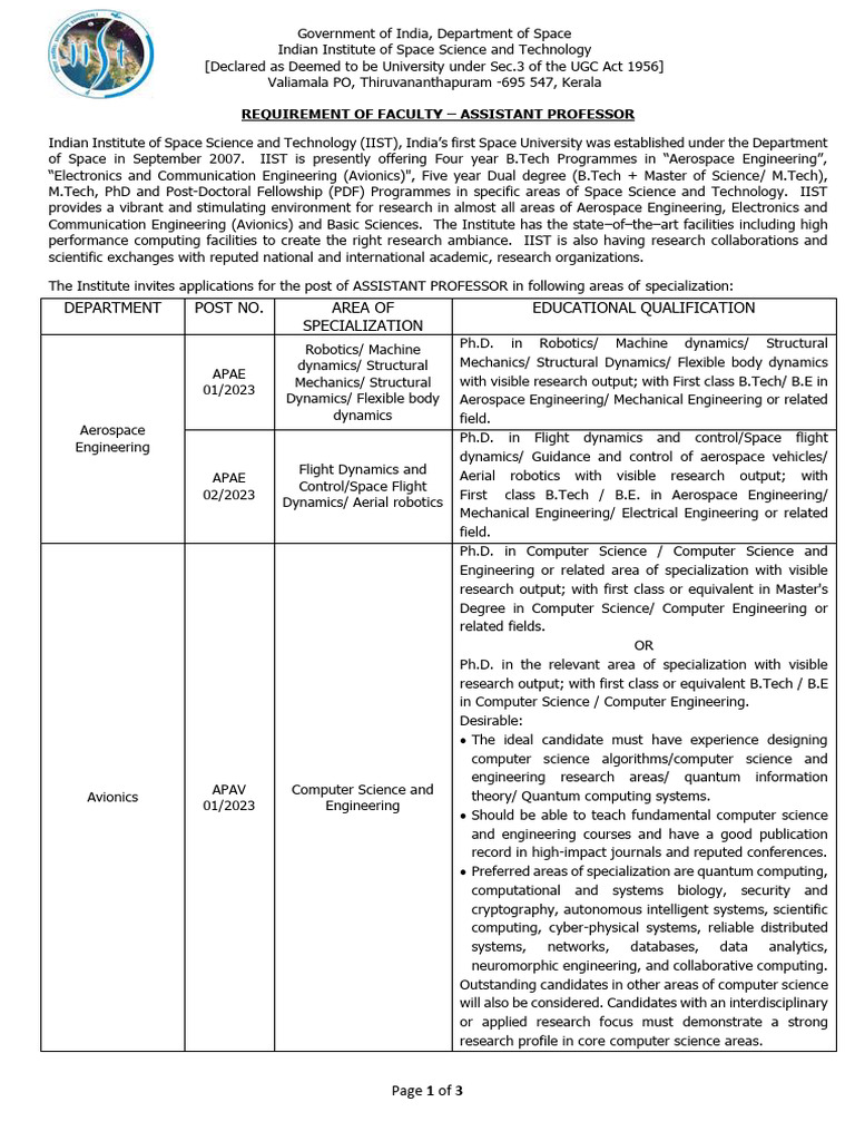 Faculty 2023 Detailed Advt | PDF | Computer Science | Engineering