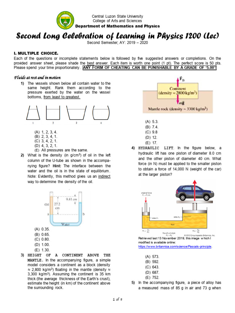 Second-Term Exam in Phys 1200 in 2019 | PDF | Heat | Thermal Expansion