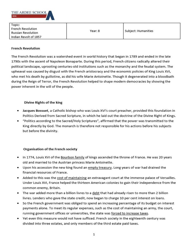 French and Russian Revolutions Overview | PDF | Russian Empire ...