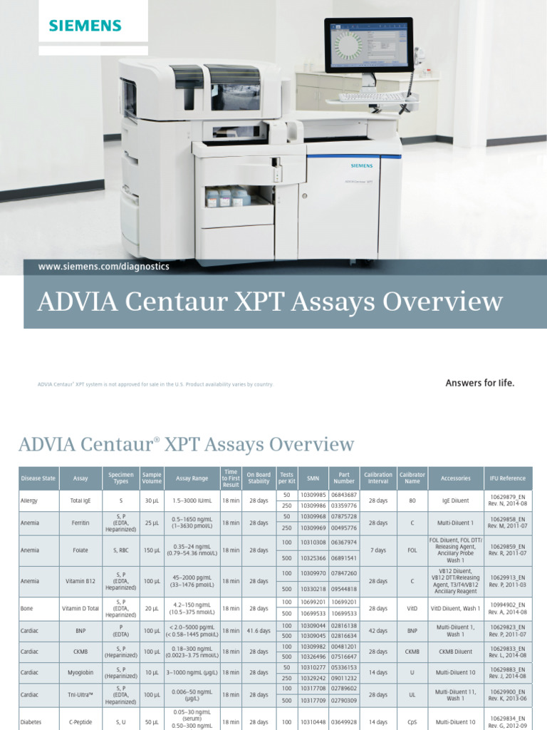 ADVIA Centaur XPT - Assay Overview | PDF | Anemia | Blood